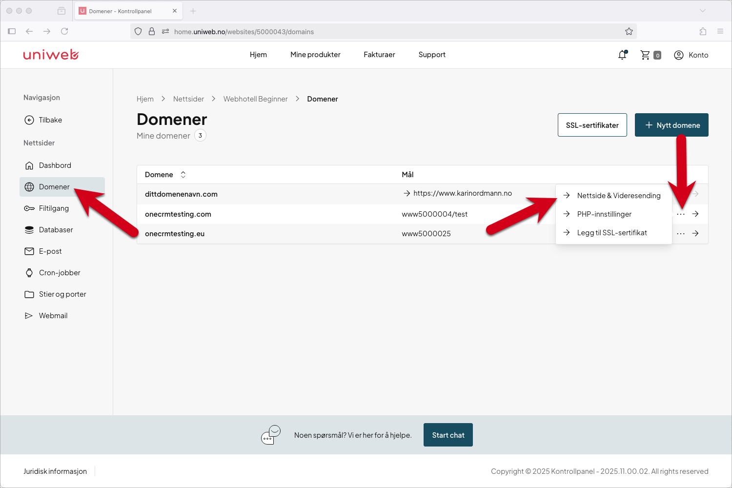 Hvordan oppretter jeg en videresending via kontrollpanelet? – Uniweb.no Kundeservice